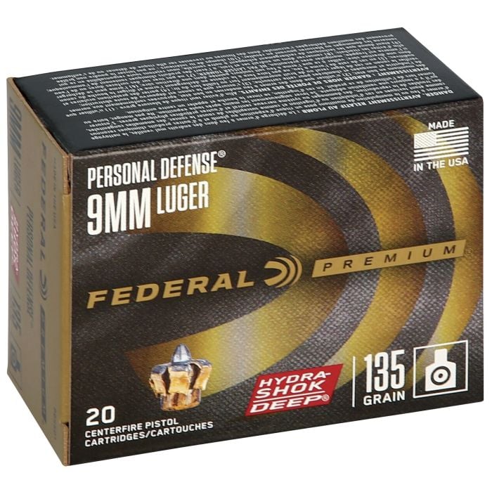 Federal Premium Hydra-Shok Deep 9mm Ammo 135gr 20-Round Box
