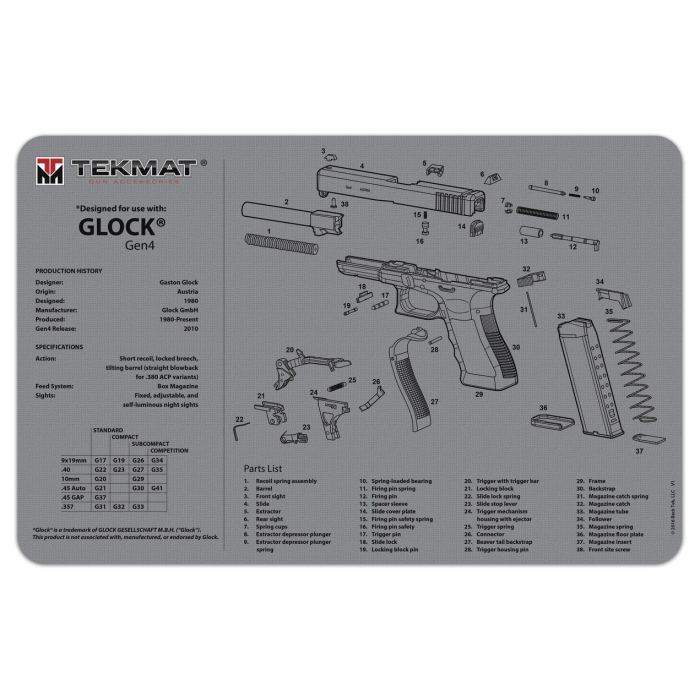 TekMat Ultra Premium Handgun Cleaning Mat for Glock G4 Pistols (Gray)
